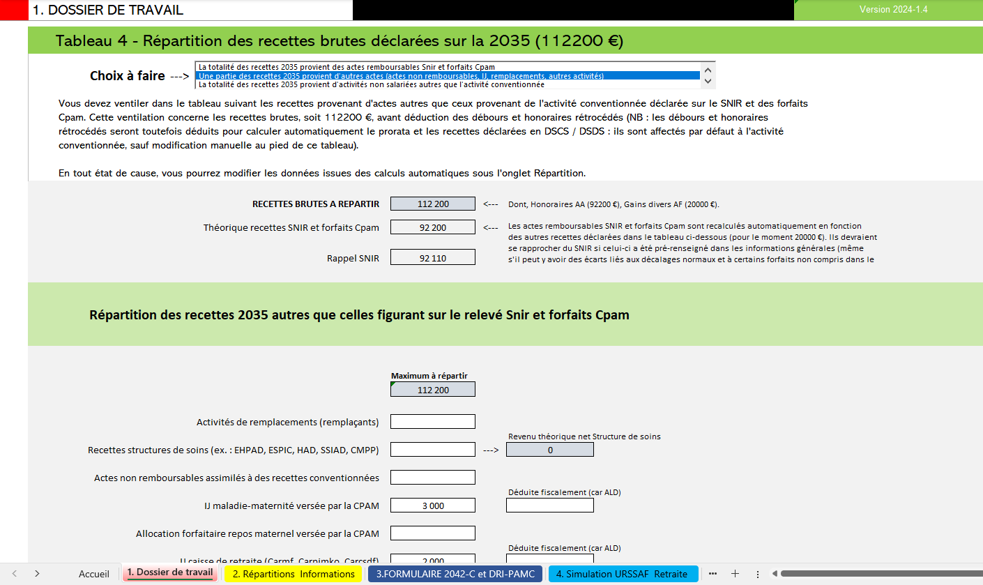 Assistant pour remplir la déclaration 2042, la DRI-PAMC et estimer l'assiette des cotisations ...